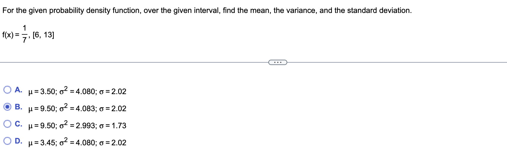 Solved For the given probability density function, over the | Chegg.com