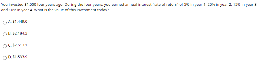 Solved You invested $1,000 four years ago. During the four | Chegg.com