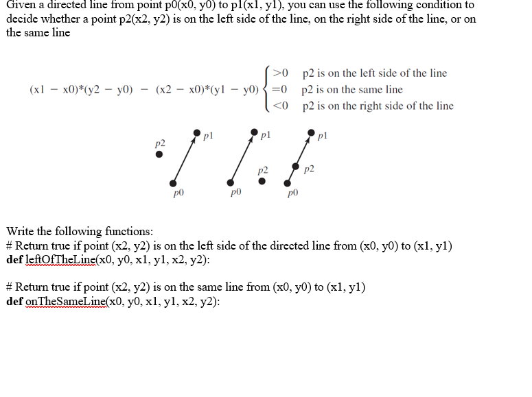 Solved Given a directed line from point p0(x0, y0) to pl(x1, | Chegg.com