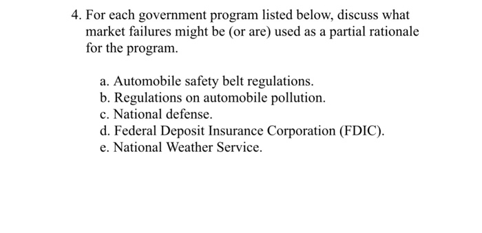 Solved 4. For each government program listed below, discuss | Chegg.com