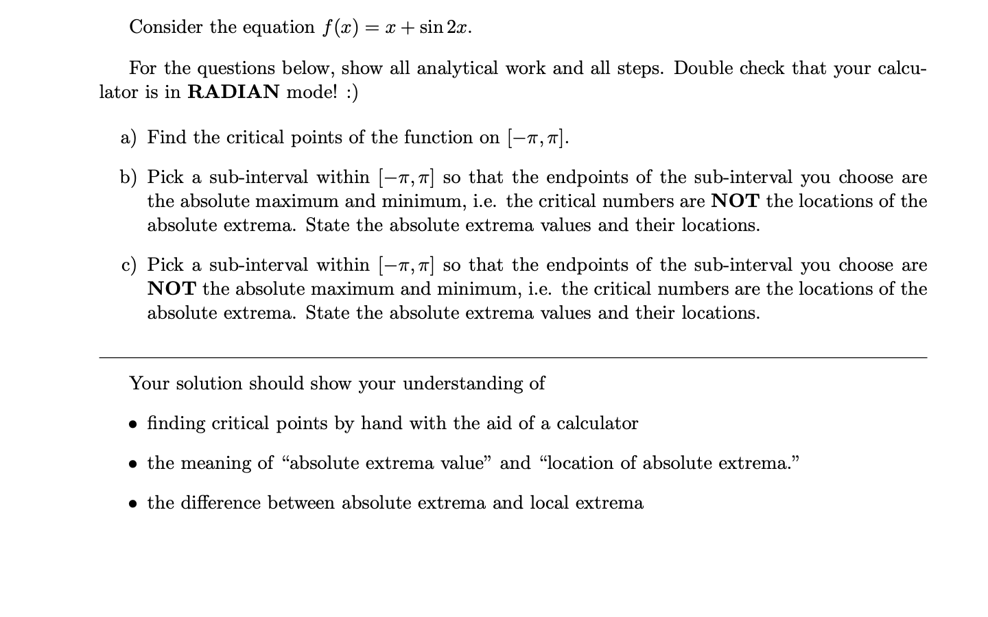 Solved Consider the equation f(x) = x + sin 2x. For the | Chegg.com
