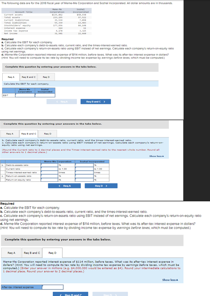 Solved Required a. Calculate the EBIT for each company. b. | Chegg.com