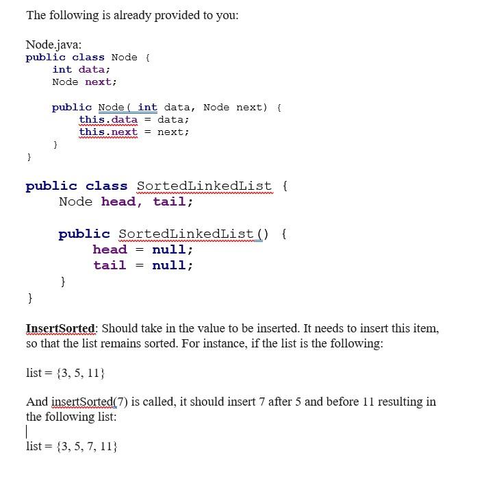 Solved The following is already provided to you: Node.java: | Chegg.com