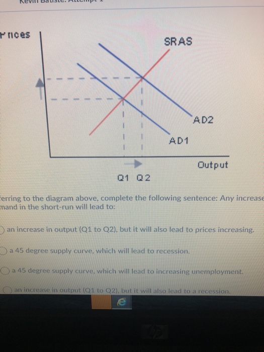 Solved Prices SRAS AD2 AD1 Output 01 02 erring to the | Chegg.com
