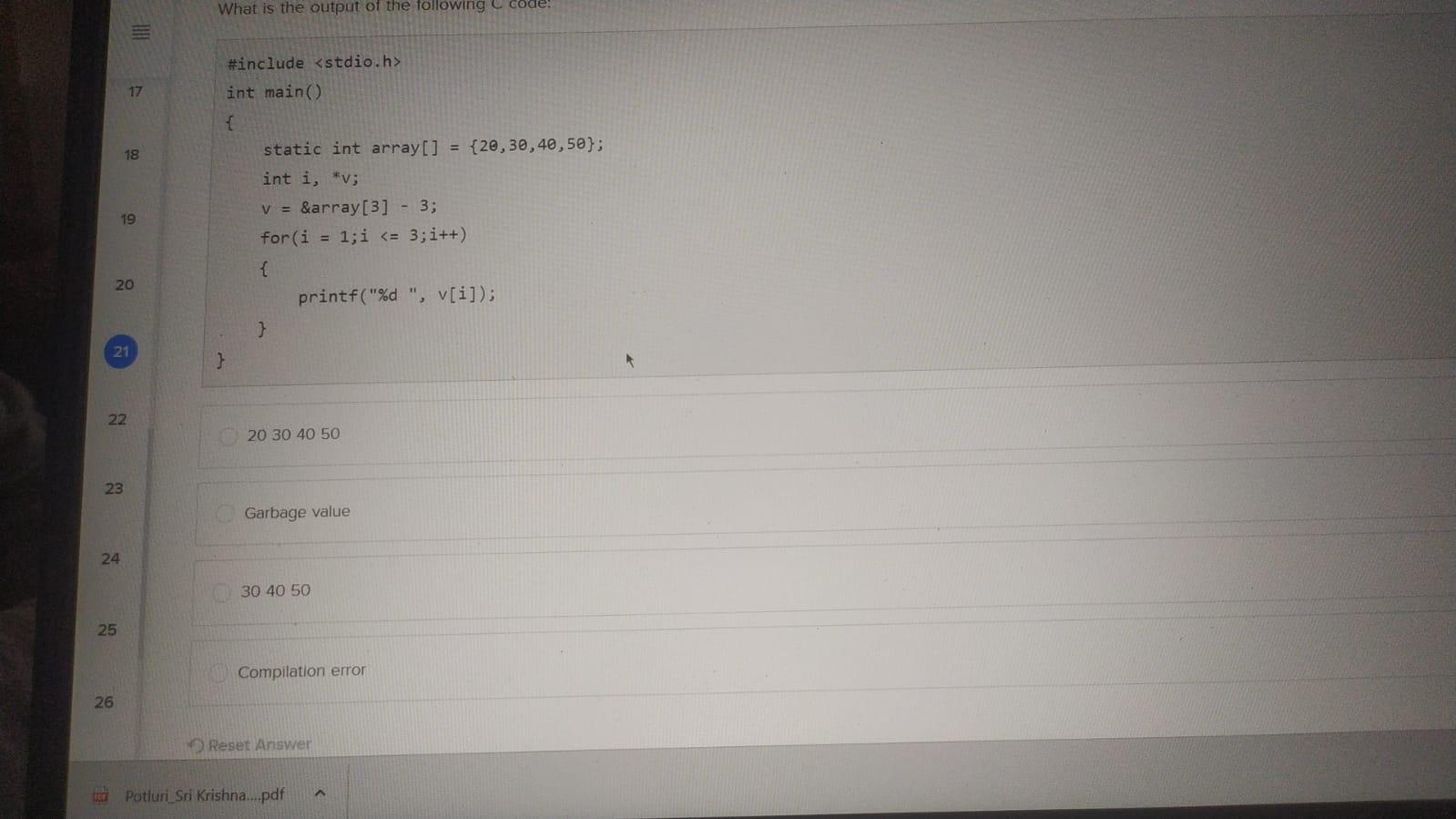 Solved int main() \{ static int array []={20,30,40,50}; int | Chegg.com