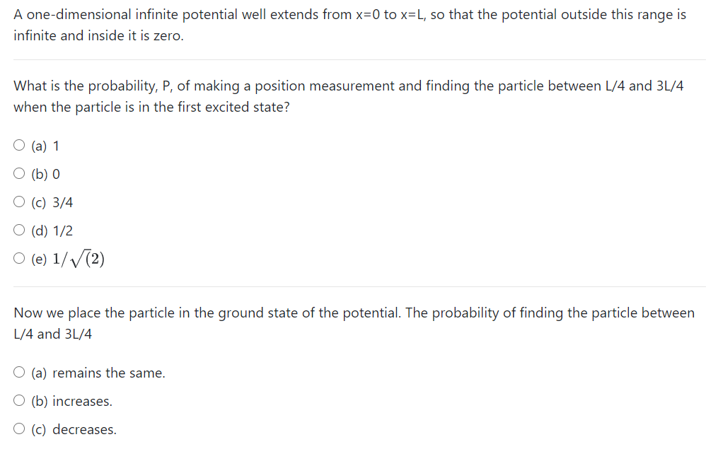 Solved A one-dimensional infinite potential well extends | Chegg.com
