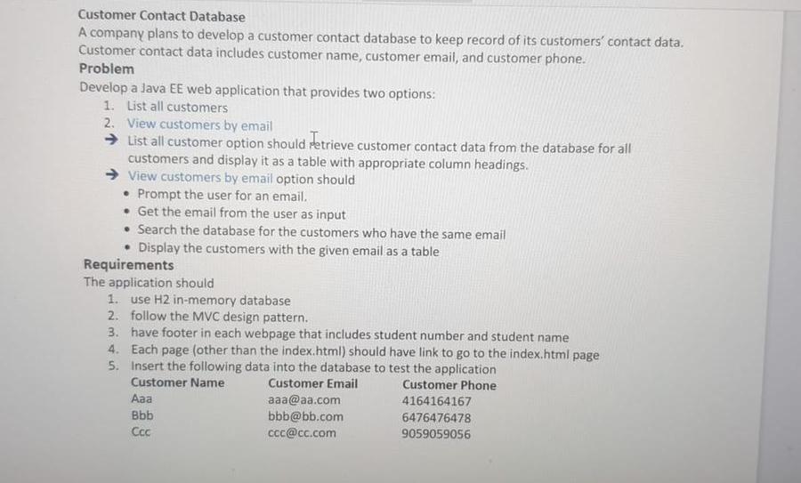 Solved Customer Contact Database A company plans to develop | Chegg.com