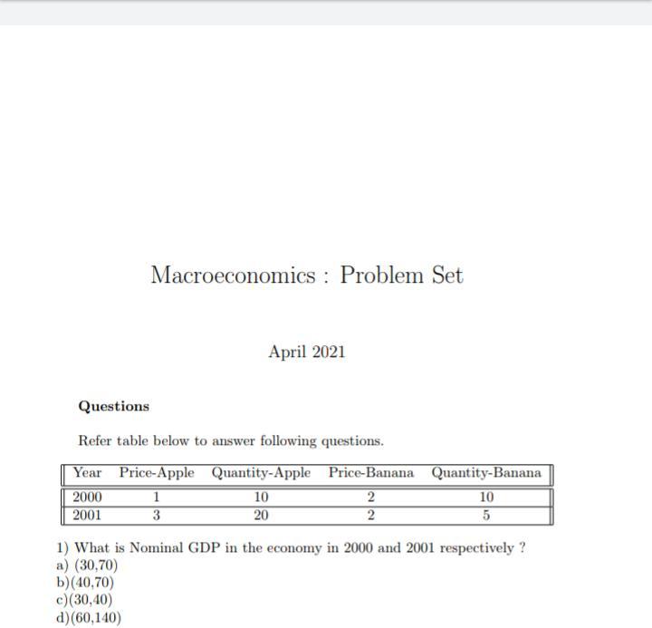 Solved Macroeconomics : Problem Set April 2021 Questions | Chegg.com