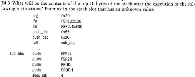 Solved E4.3 What will be the contents of the top 10 bytes of | Chegg.com