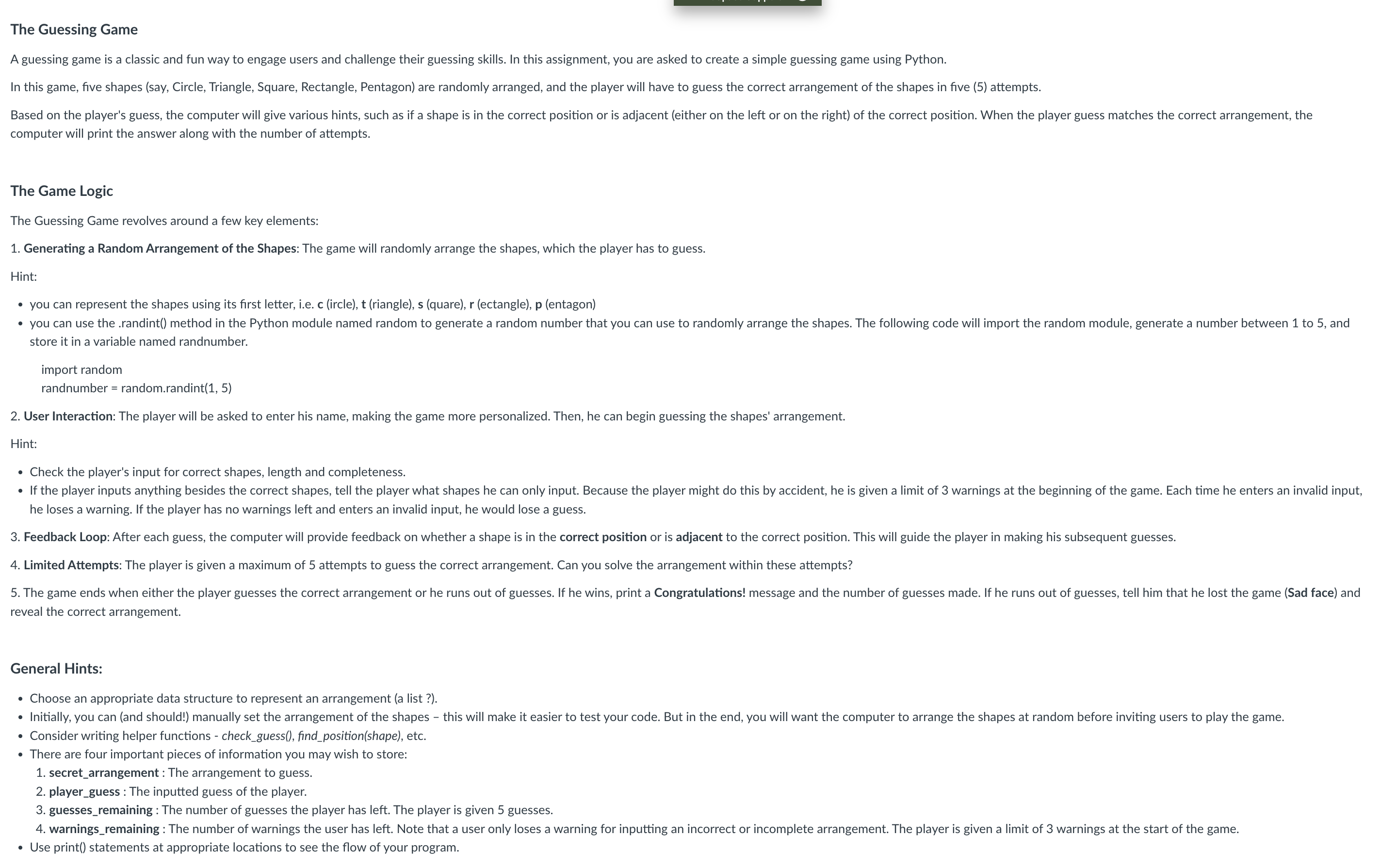 Solved The Guessing GameA guessing game is a classic and fun | Chegg.com