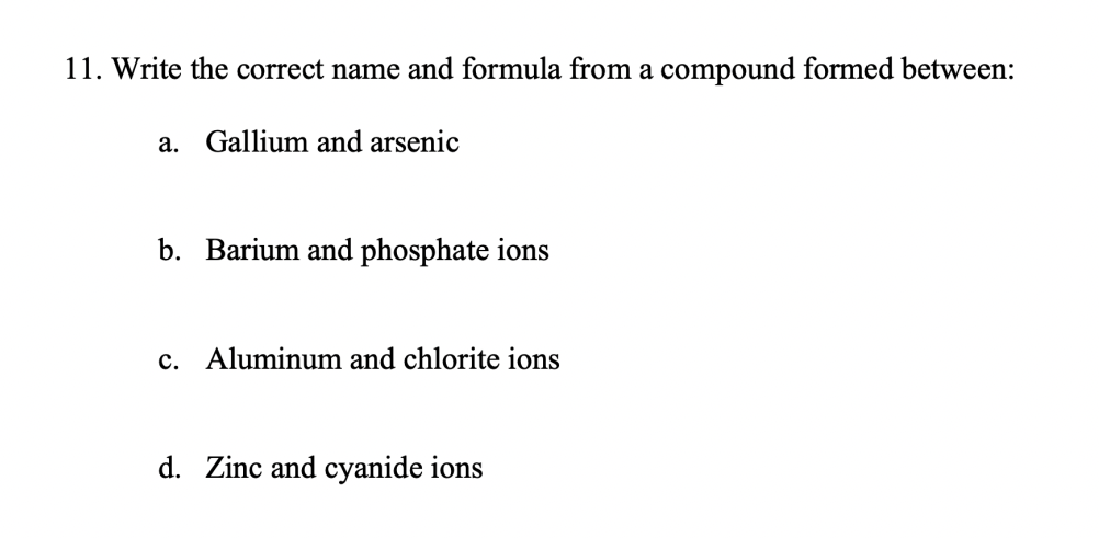 Solved 11. Write the correct name and formula from a | Chegg.com