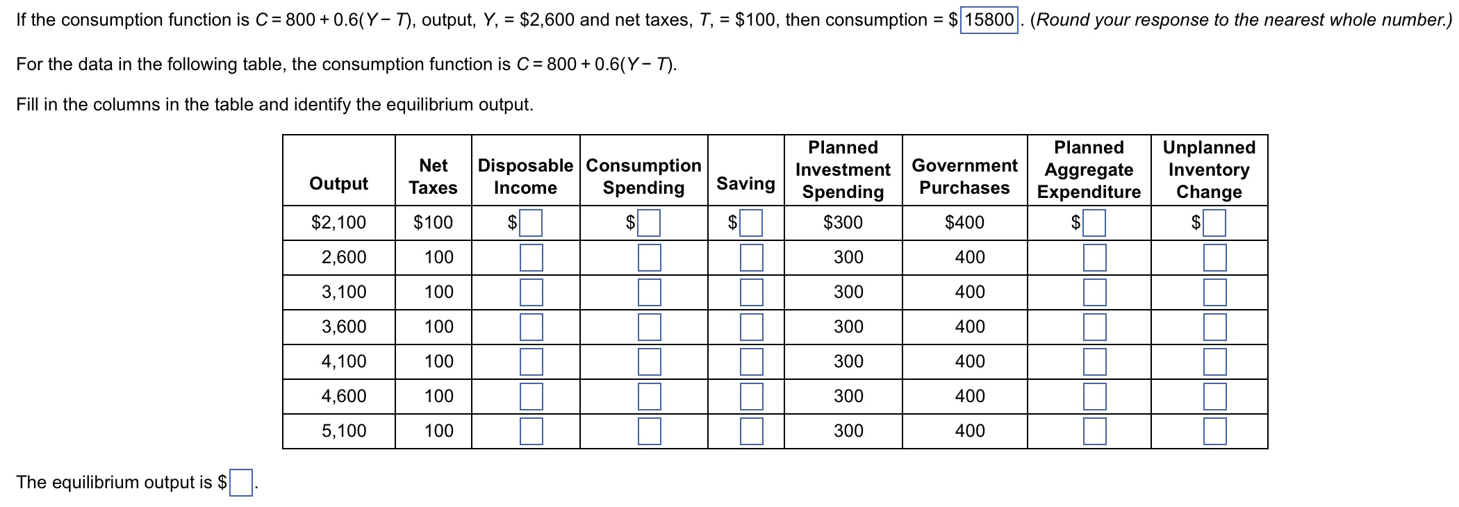 Solved If the consumption function is C=800+0.6(Y-T), | Chegg.com
