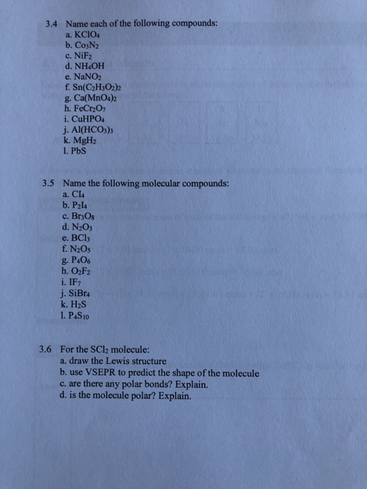 Solved 3.4 Name each of the following compounds: a. KCIO4 b. | Chegg.com