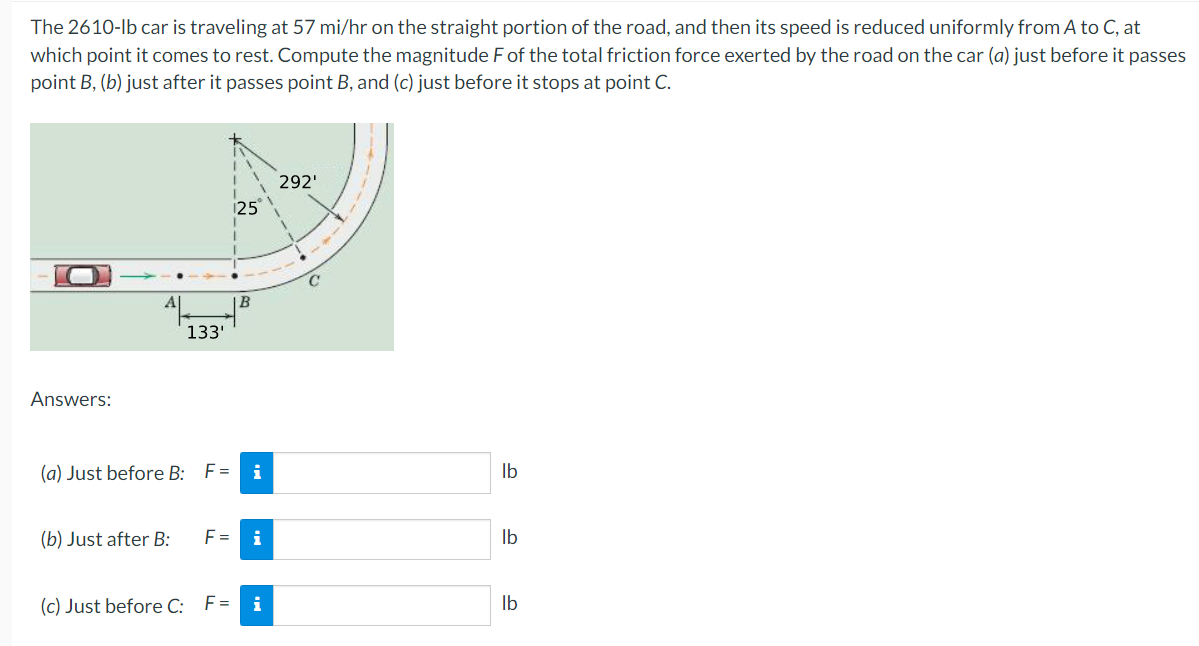 Solved The 2610−Ib car is traveling at 57mi/hr on the | Chegg.com