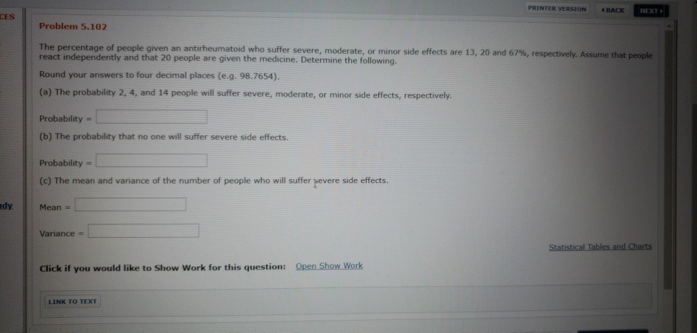 Solved PRINTER VERSION BACK NEXT CES Problem 5.102 e | Chegg.com