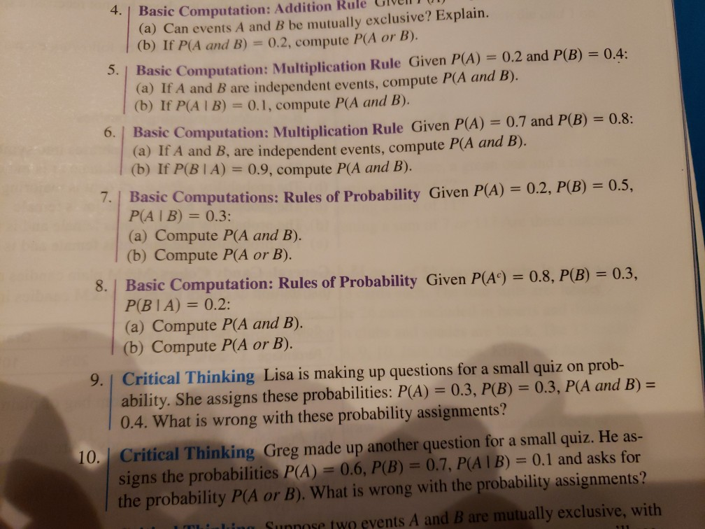 Solved Basic Computation: Addition Rule (a) Can events A and | Chegg.com