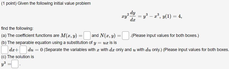 Solved (1 point) Given the following initial value problem | Chegg.com