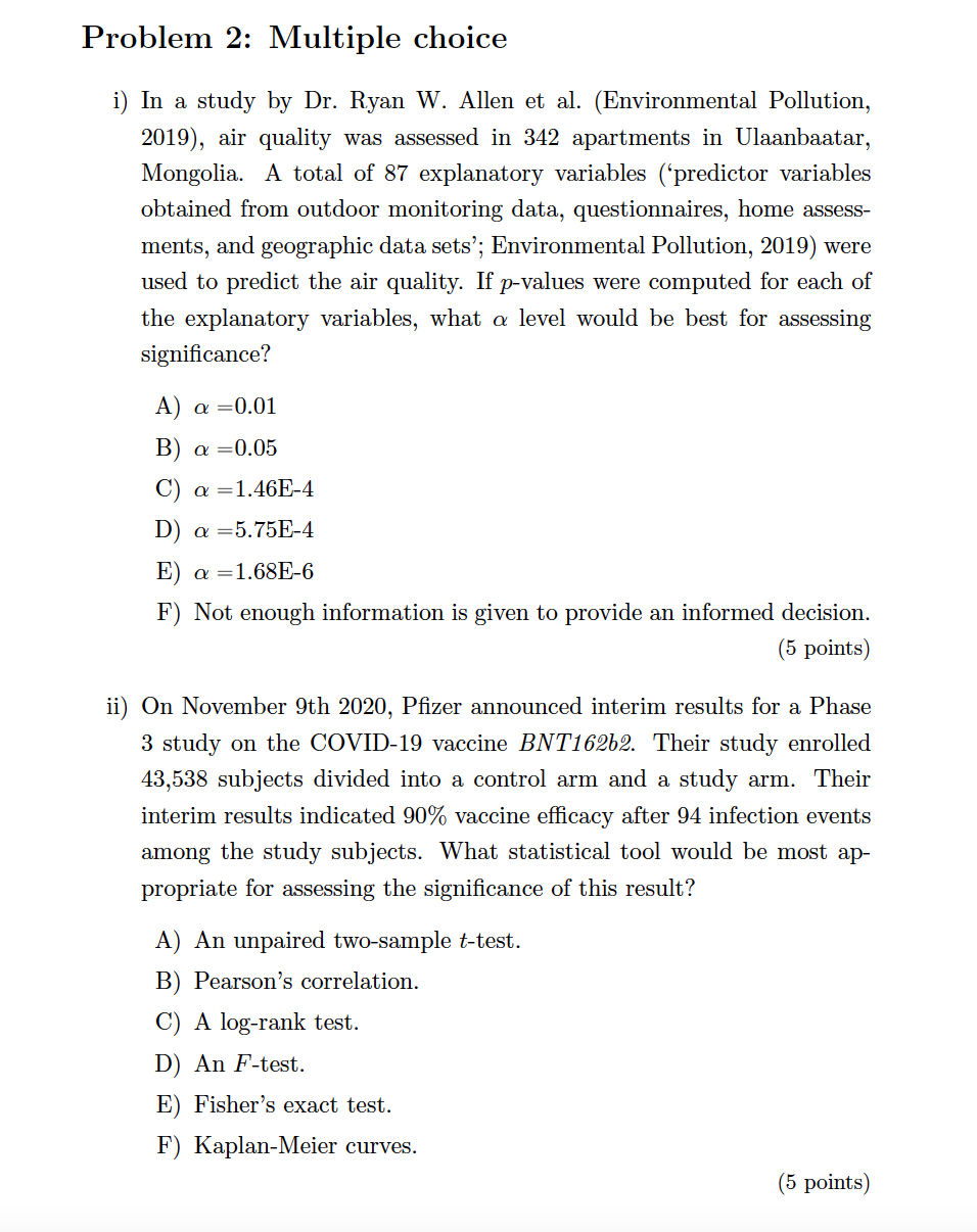 Problem 2: Multiple choice i) In a study by Dr. Ryan | Chegg.com