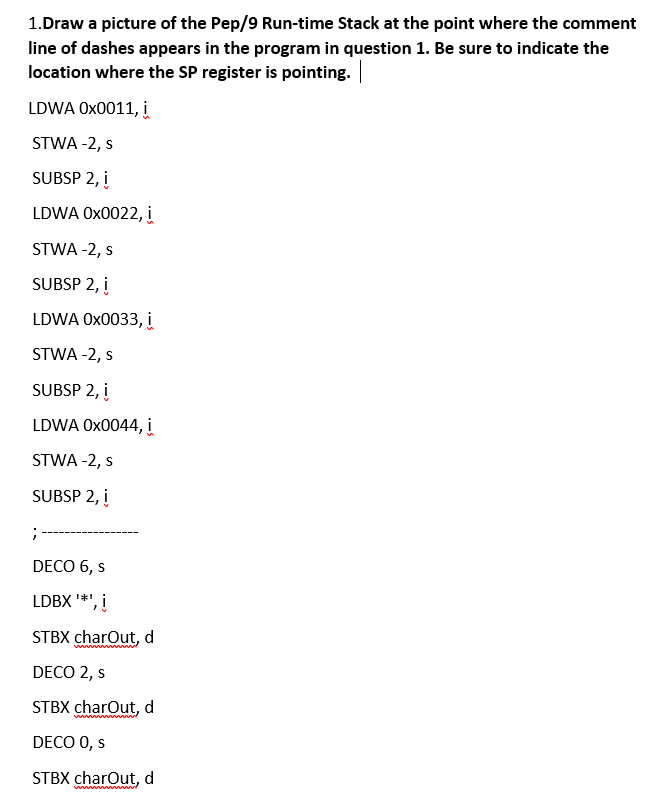 1.Draw a picture of the Pep/9 Run-time Stack at the | Chegg.com