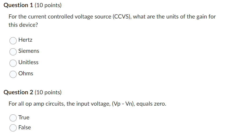 Solved For the current controlled voltage source (CCVS), | Chegg.com