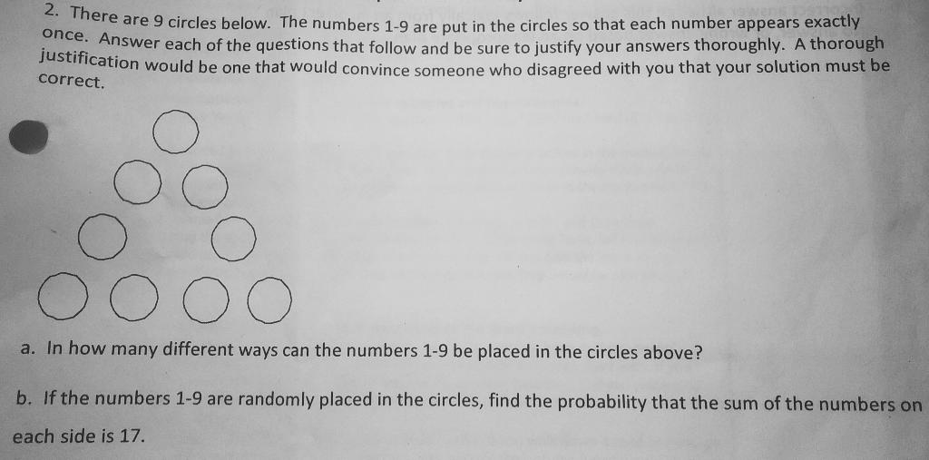 Solved 2. There are 9 circles below. The numbers 1-9 are put | Chegg.com