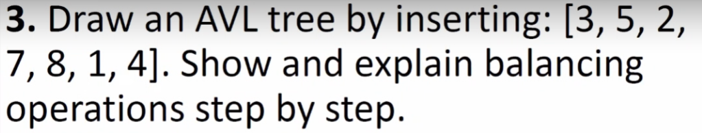3. Draw an AVL tree by inserting: [3,5,2, 7,8,1,4]. | Chegg.com