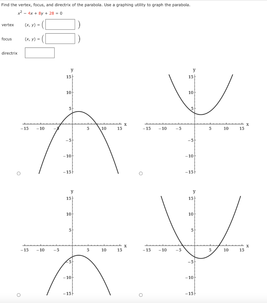 Solved Find the vertex, focus, and directrix of the | Chegg.com