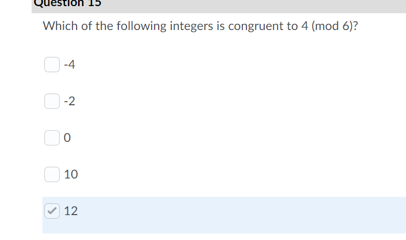 Solved stion 15 Which of the following integers is congruent | Chegg.com