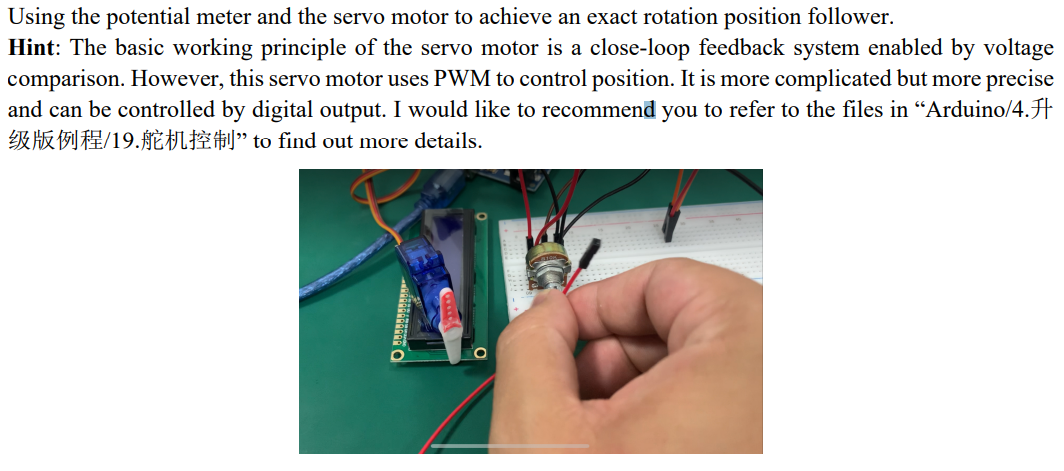 Solved Using the potential meter and the servo motor to | Chegg.com