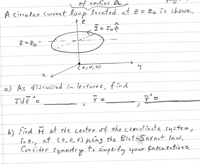 Solved of radius a A circular current loop located at z = Zo | Chegg.com