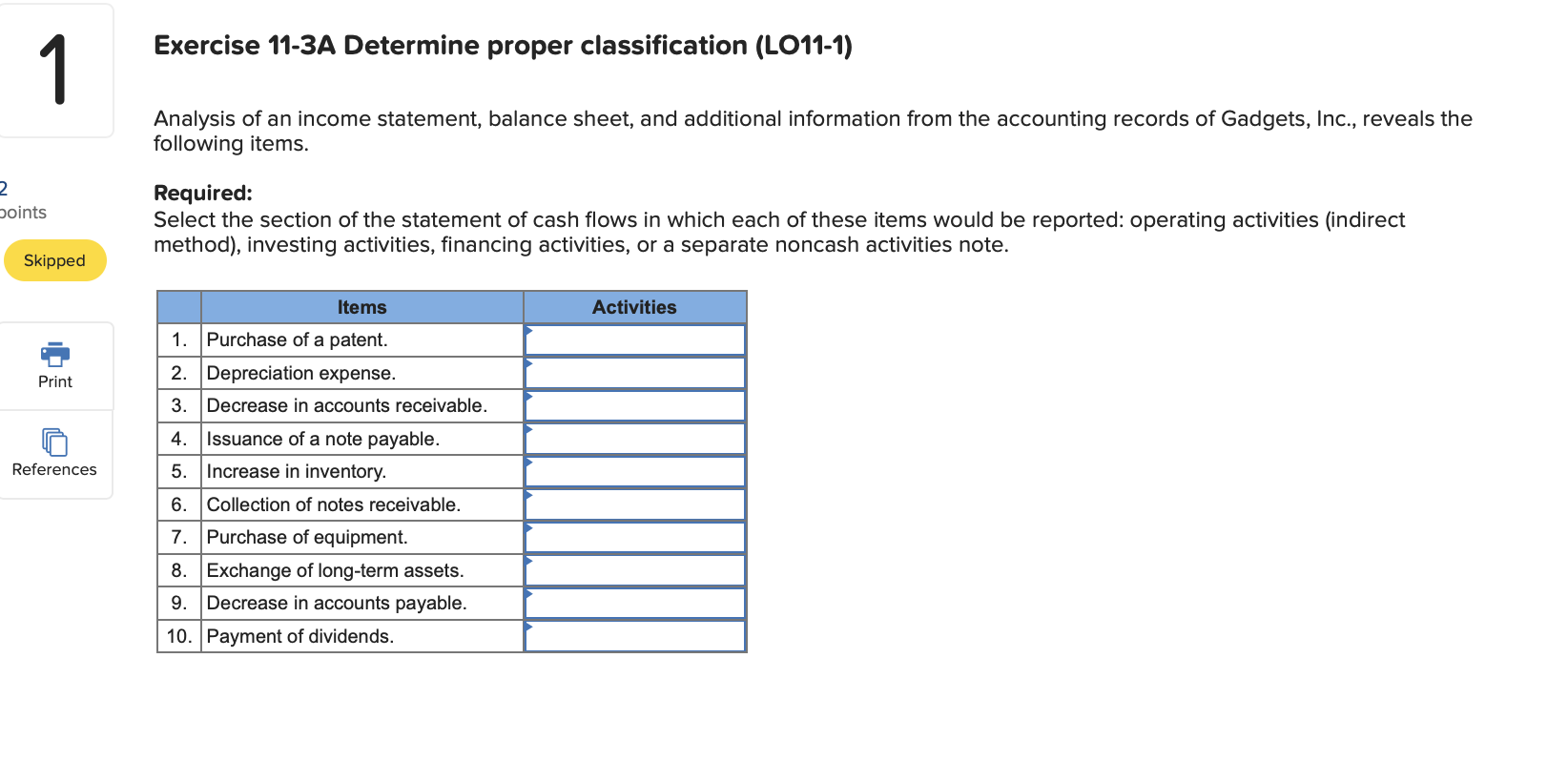 Solved Exercise 11-3A Determine proper classification | Chegg.com