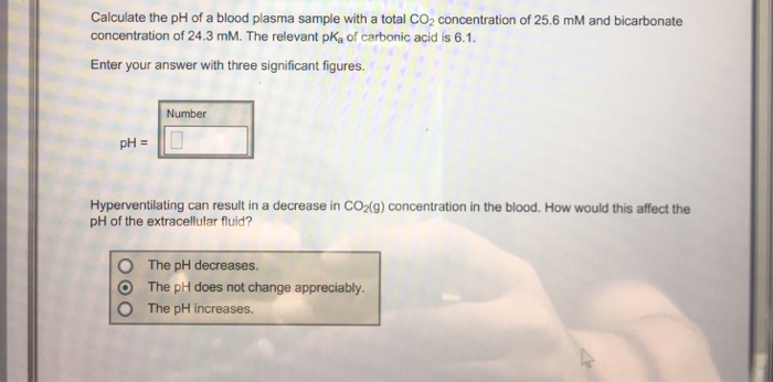 Solved Calculate the pH of a blood plasma sample with a | Chegg.com