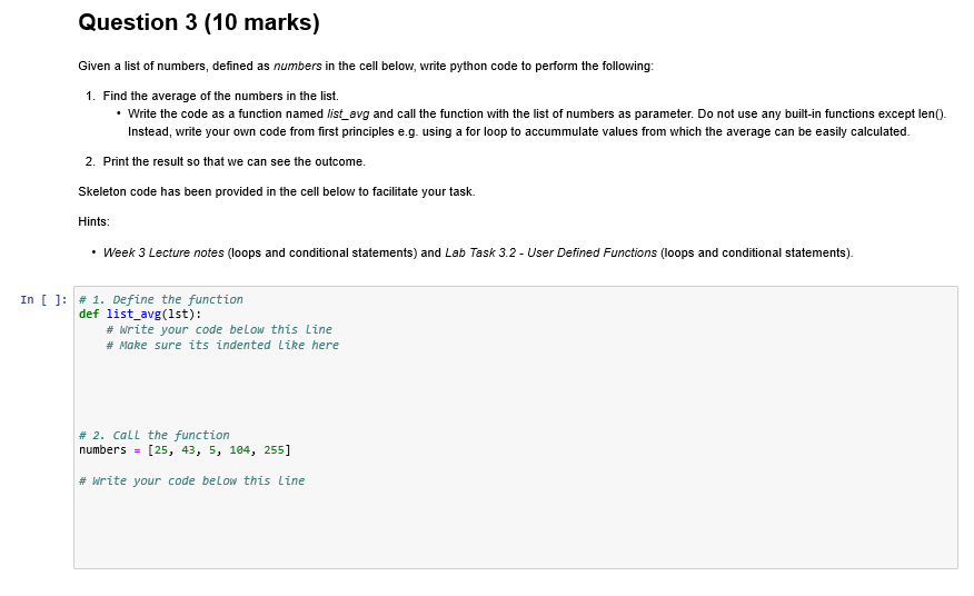 Solved ion 3 10 Marks Given A List Of Numbers Chegg