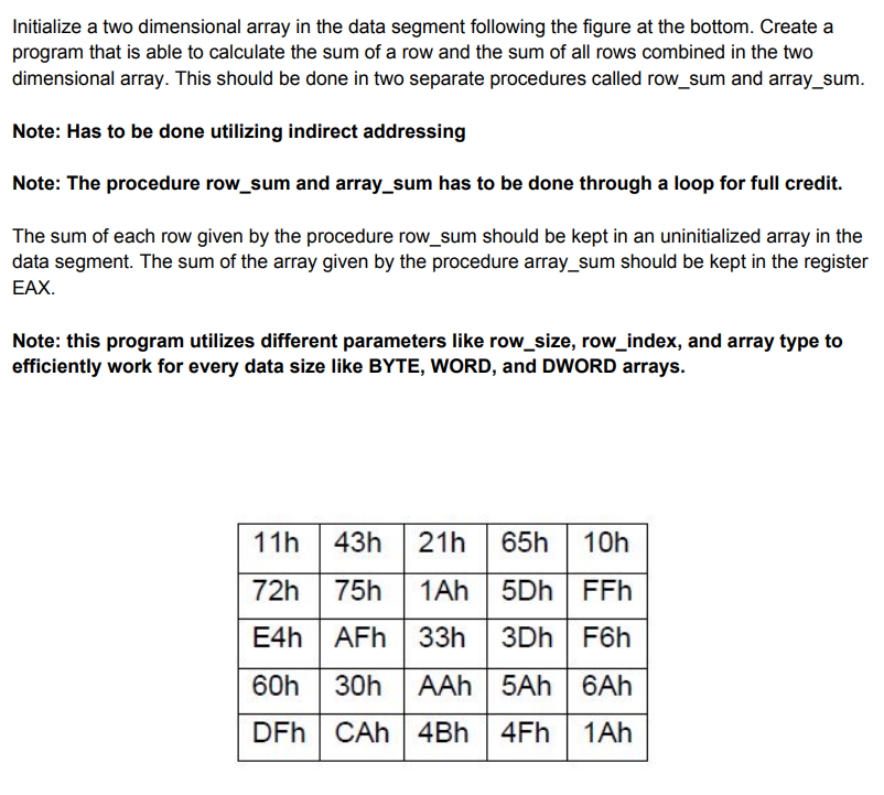 Initialize a two dimensional array in the data | Chegg.com
