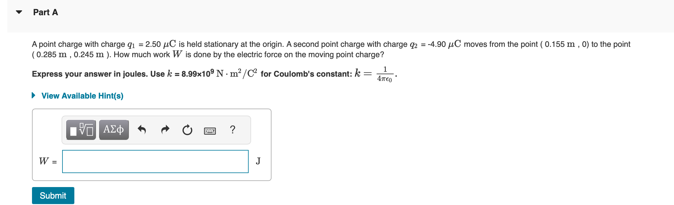 Solved A point charge with charge q1=2.50μC is held | Chegg.com