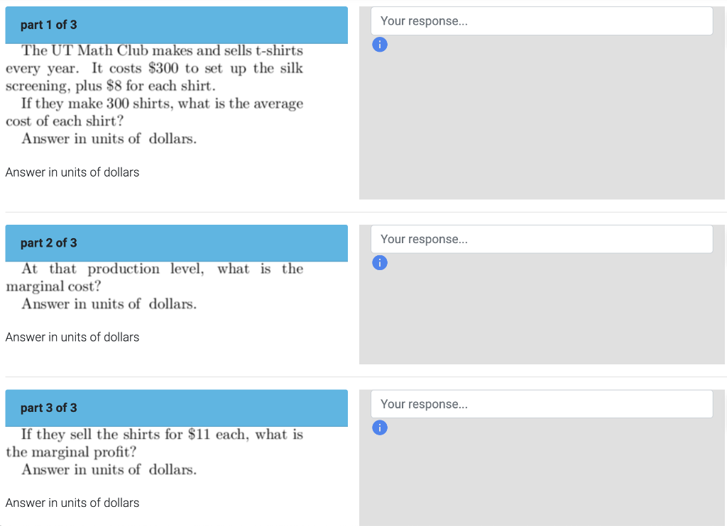Solved part 1 of 3 The UT Math Club makes and sells t-shirts | Chegg.com