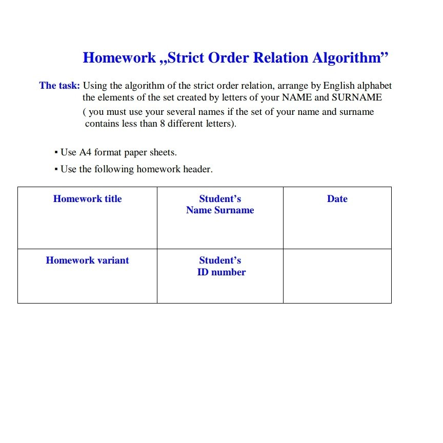 Solved Homework Strict Order Relation Algorithm” The Task