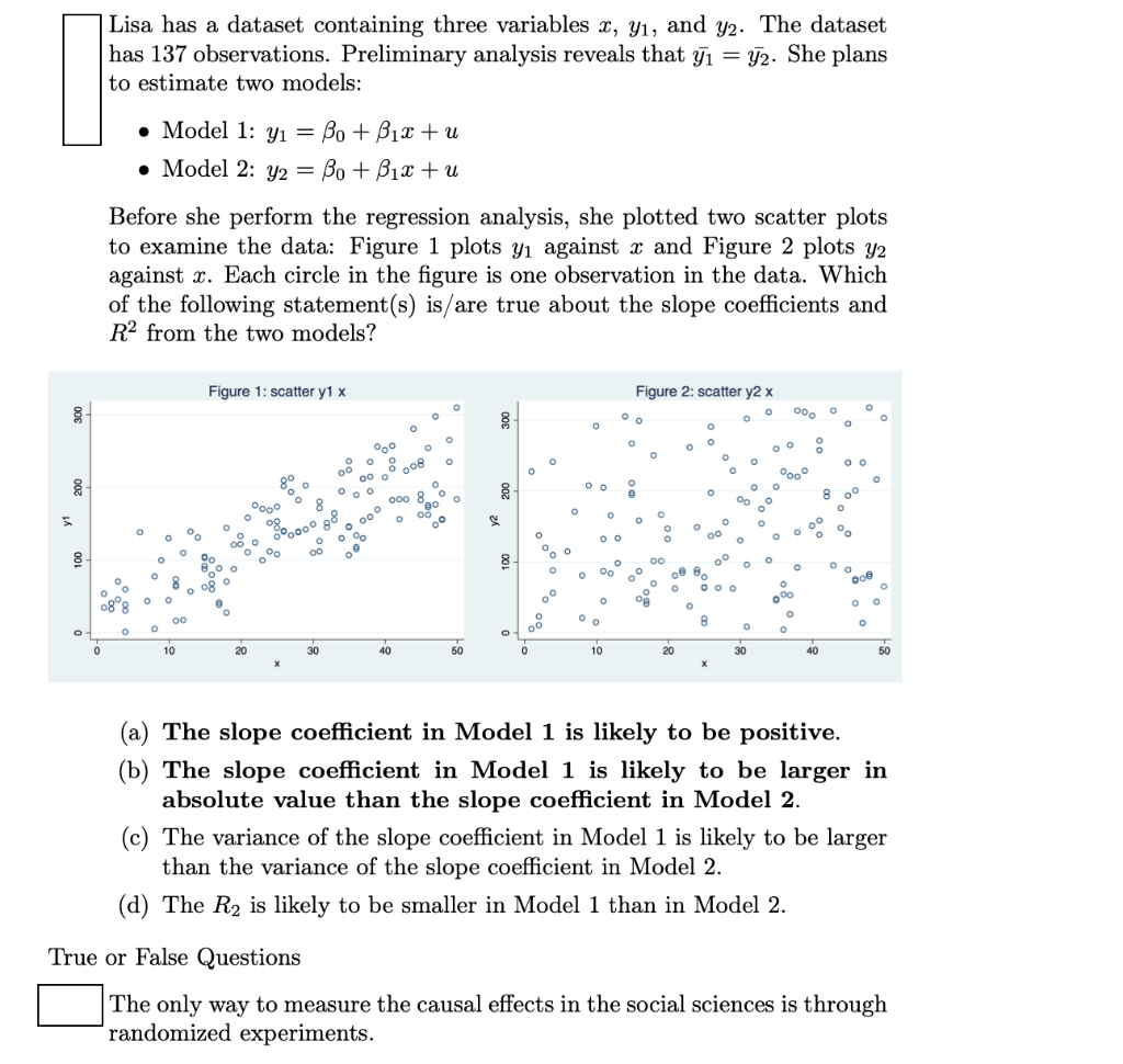Solved Lisa has a dataset containing three variables x, yi, | Chegg.com