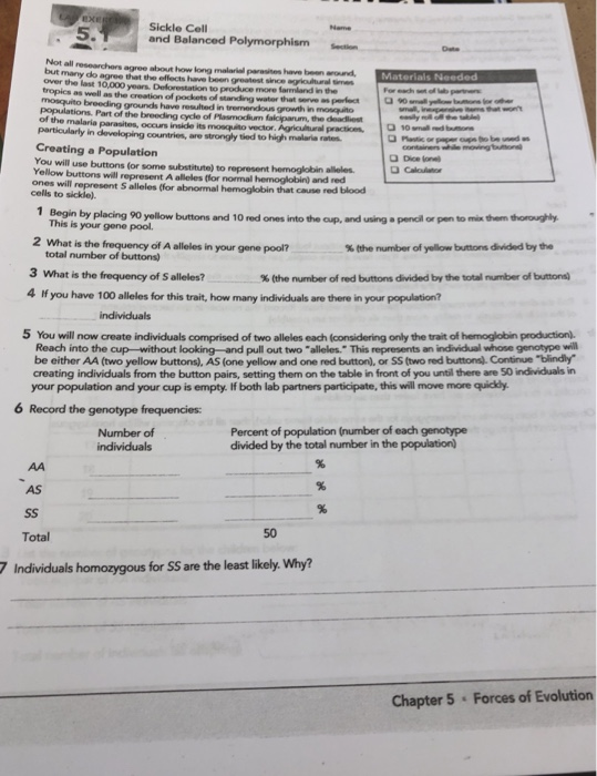 Solved Sickle Cell and Balanced Polymorphism Sn 5. Not all | Chegg.com