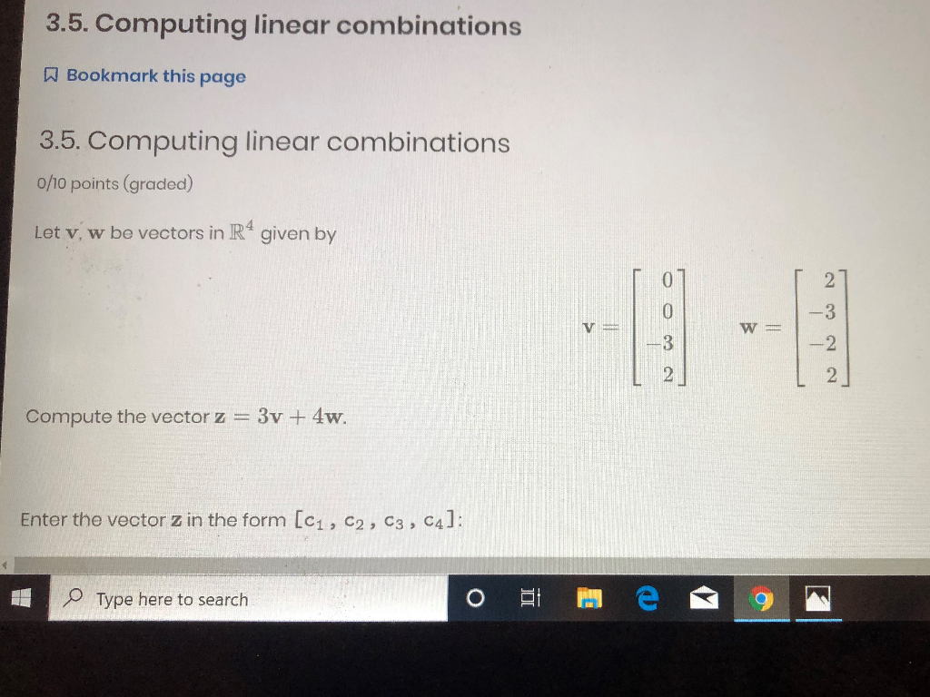 Solved 3.5. Computing linear combinations Bookmark this page | Chegg.com