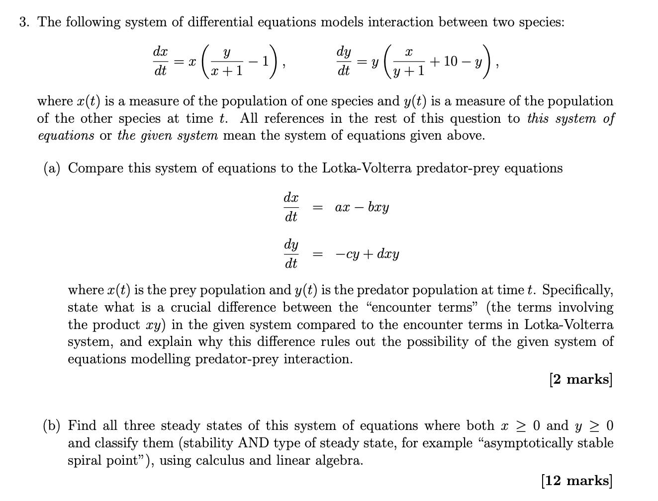 Solved 3. The following system of differential equations | Chegg.com