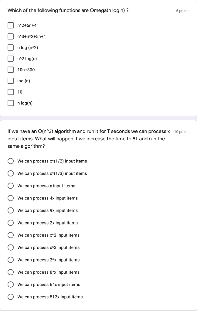Solved Which of the following functions are Omega(n log n)? | Chegg.com