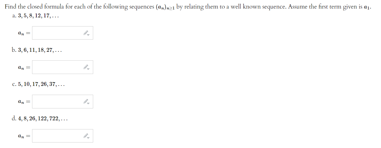 Solved Find the closed formula for each of the following | Chegg.com
