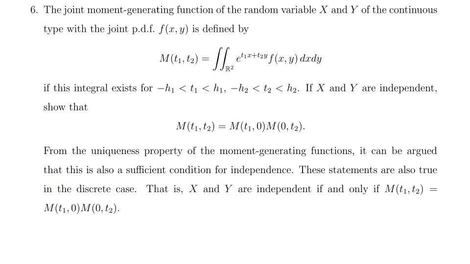 Solved 6. The joint moment-generating function of the random | Chegg.com