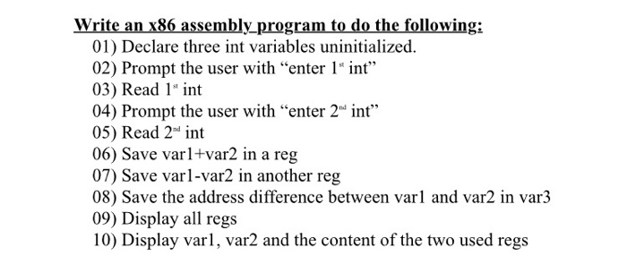 Solved Write an x86 assembly program to do the following: | Chegg.com