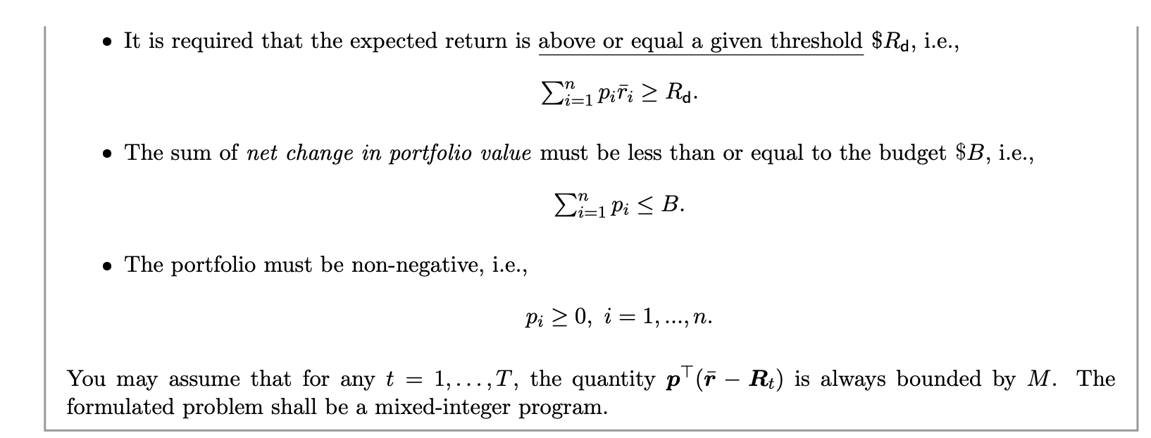 Solved Formulate the portfolio optimization problem to | Chegg.com