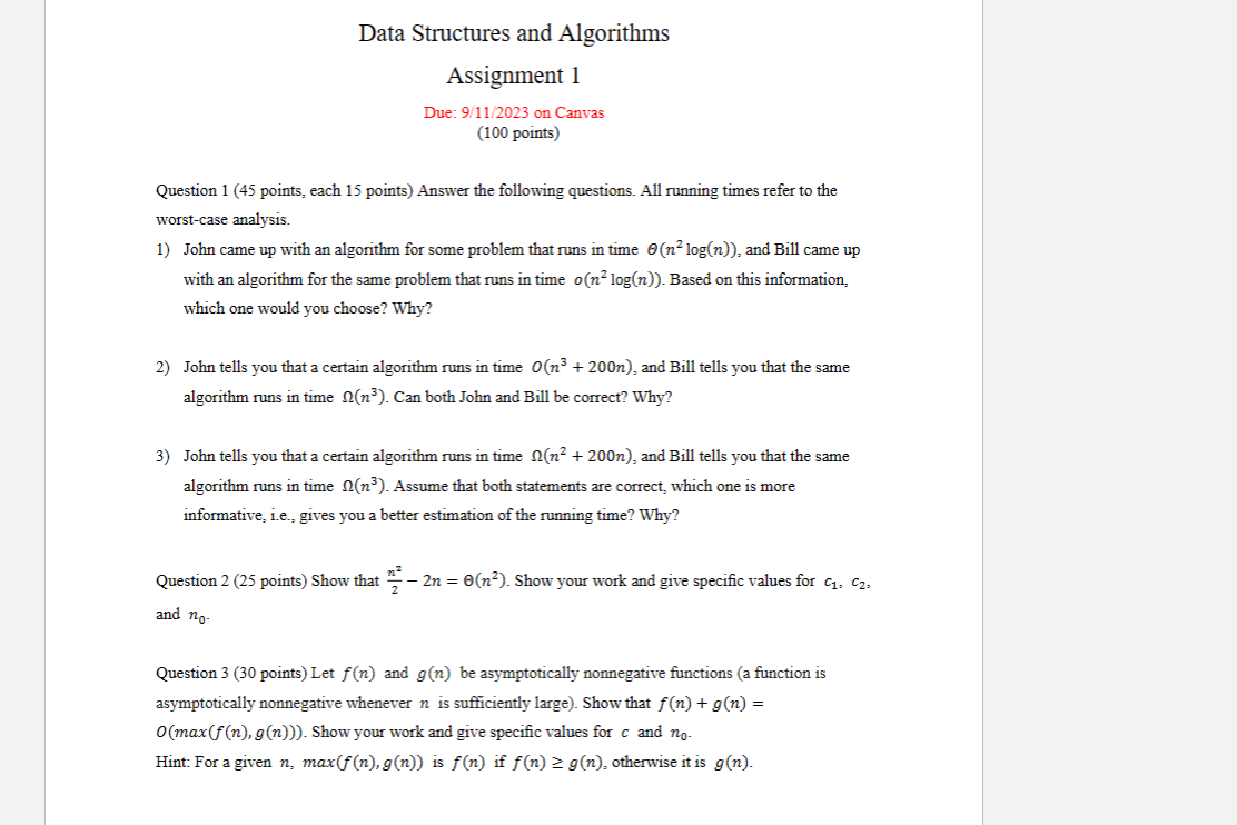 Solved (100 points) Question 1 (45 points, each 15 points) | Chegg.com