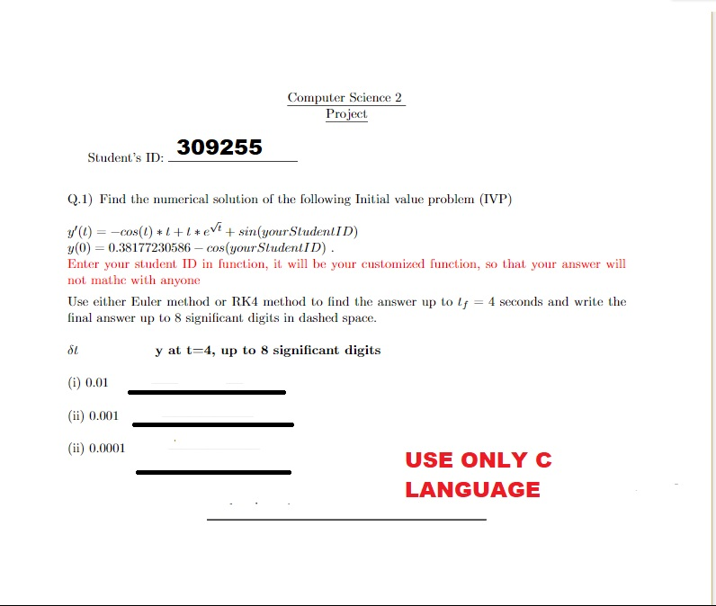 Solved Computer Science 2 Project 309255 Student's ID: Q.1) | Chegg.com