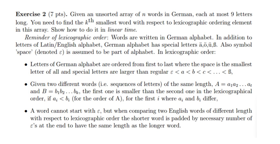 Solved Exercise 2 7 ﻿pts ﻿given An Unsorted Array Of N 