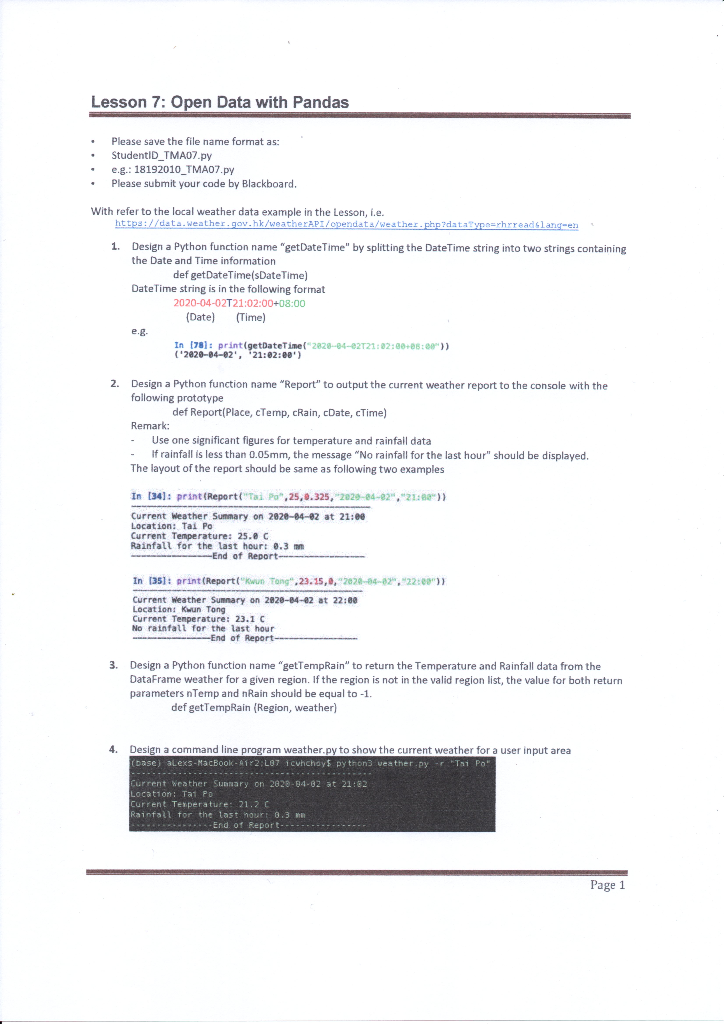 Solved Lesson 7: Open Data with Pandas • . . Please save the | Chegg.com